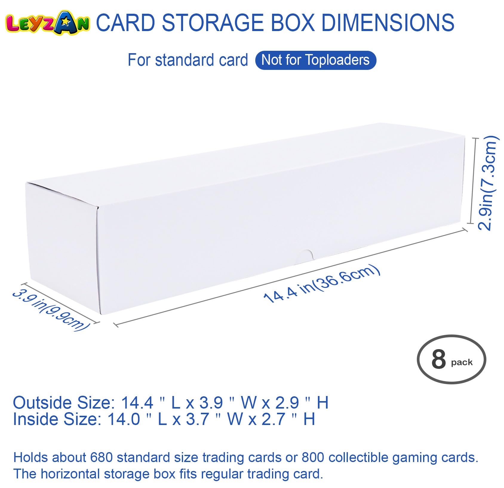 Leyzan Trading-Card Storage Box, 8-Pack • 1000 Count Corrugated Cardboard Storage Box with dividers & labels for TCG/Magic/Mtg storage and Collection, 14.4 INCH Horizontal