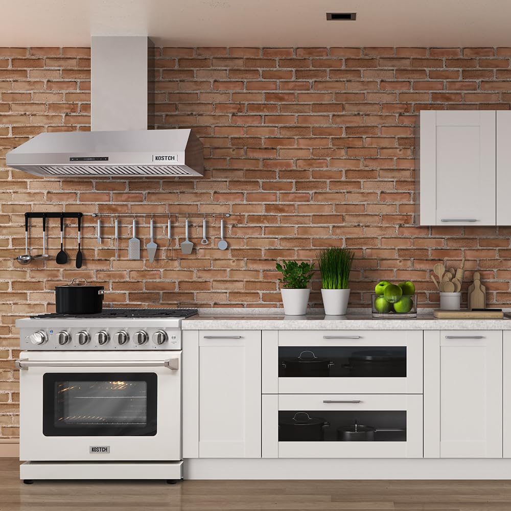 KOSTCH 36 inch Professional Freestanding Pro-Style Natural Gas Range or Liquid Propane Gas Range with 6 Burners, 6.0 cu.ft. Oven Capacity, in Stainless Steel - KOS-36RG03M (White)