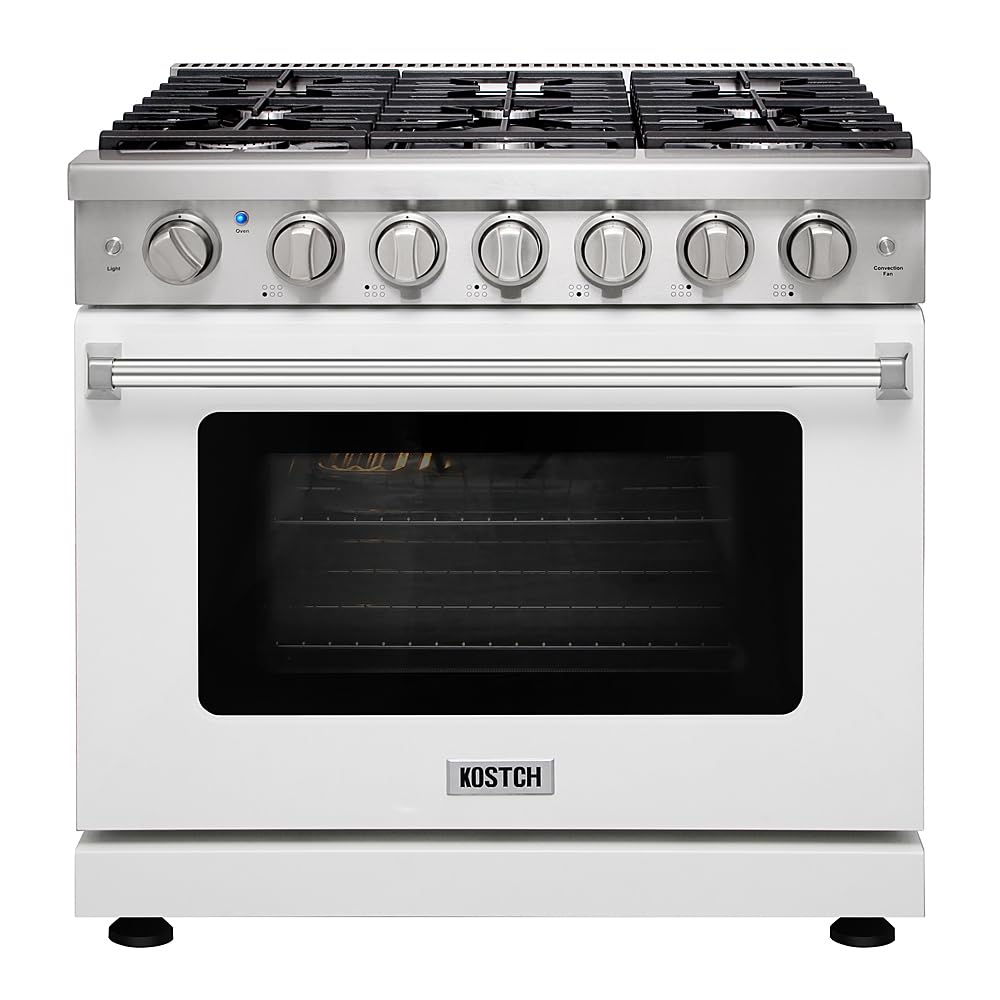 KOSTCH 36 inch Professional Freestanding Pro-Style Natural Gas Range or Liquid Propane Gas Range with 6 Burners, 6.0 cu.ft. Oven Capacity, in Stainless Steel - KOS-36RG03M (White)