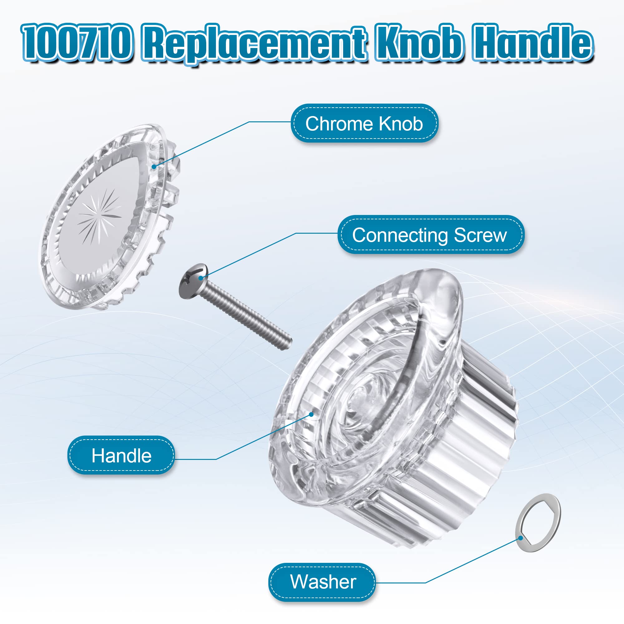 Enhon 4 Pcs Replacement Knob Handle Kit Compatible with Moen 100710 Shower Handle, Shower Knob Replacement for Single Handle Bathroom Faucet Tub Shower Handle, Chrome Knob Insert