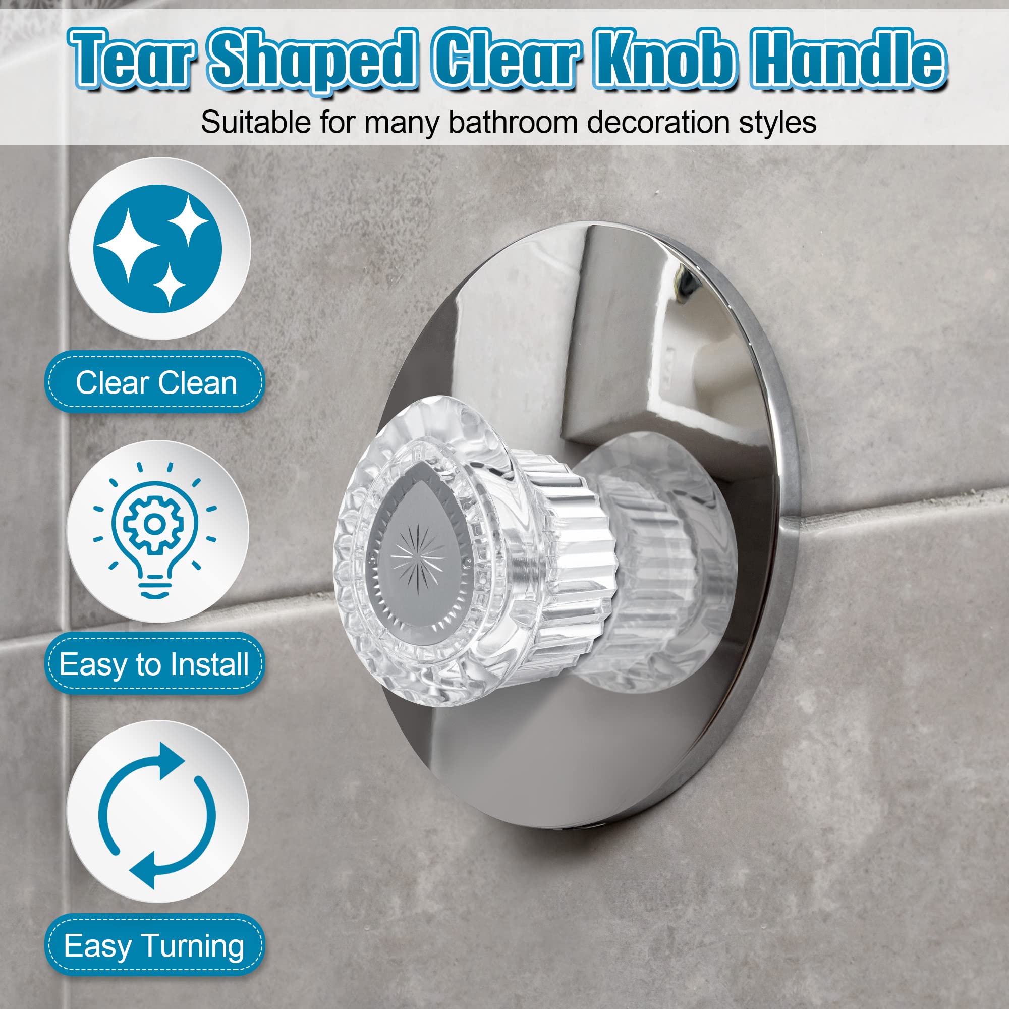 Enhon 4 Pcs Replacement Knob Handle Kit Compatible with Moen 100710 Shower Handle, Shower Knob Replacement for Single Handle Bathroom Faucet Tub Shower Handle, Chrome Knob Insert