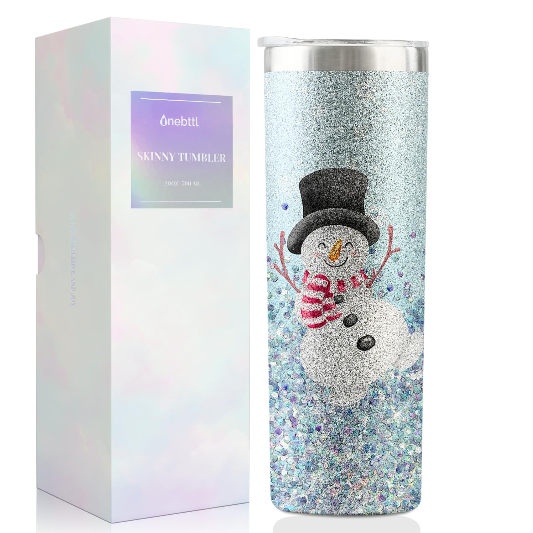Onebttl Snowman Gifts for Women, Unique Snowman Tumbler for Snowman Lovers, 20oz Stainless Steel Skinny Tumbler With Cute Snowman Pattern, Gift Box Included, Snowman Gifts for Girls