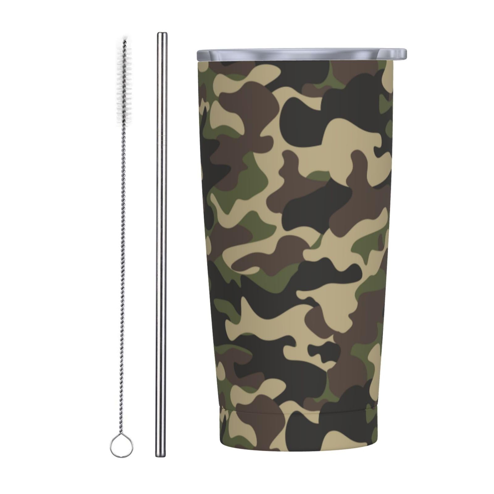 Worltoldb Camo 20oz Insulated Stainless Steel Tumbler With Lids And Straws Stainless Steel Double Wall Vacuum Insulated Travel Coffee Mug Leak-Proof Lid & Flip Lid For Hot And Cold Drinks