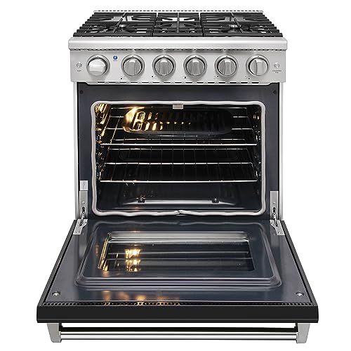 KOSTCH 30 inch Professional Freestanding Pro-Style Natural Gas Range or Liquid Propane Gas Range with 5 Burners, 4.55 cu.ft. Oven Capacity, in Stainless Steel - KOS-30RG03M (Black)