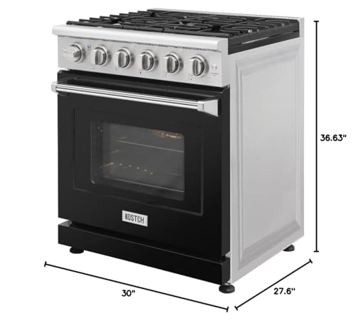 KOSTCH 30 inch Professional Freestanding Pro-Style Natural Gas Range or Liquid Propane Gas Range with 5 Burners, 4.55 cu.ft. Oven Capacity, in Stainless Steel - KOS-30RG03M (Black)