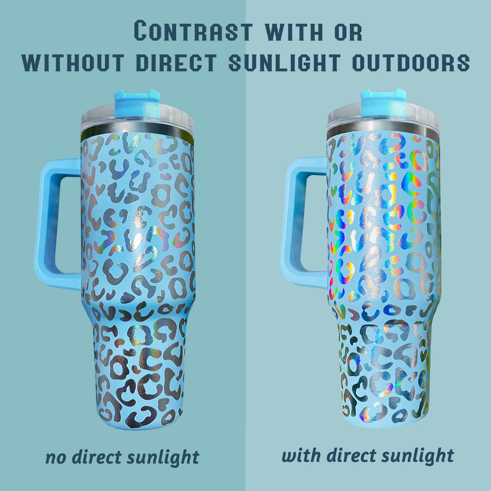 omezin 40 oz Tumbler with Handle Holographic Glitter Leopard 40oz Tumbler with Lid Straw Double Insulated Travel Coffee Mug