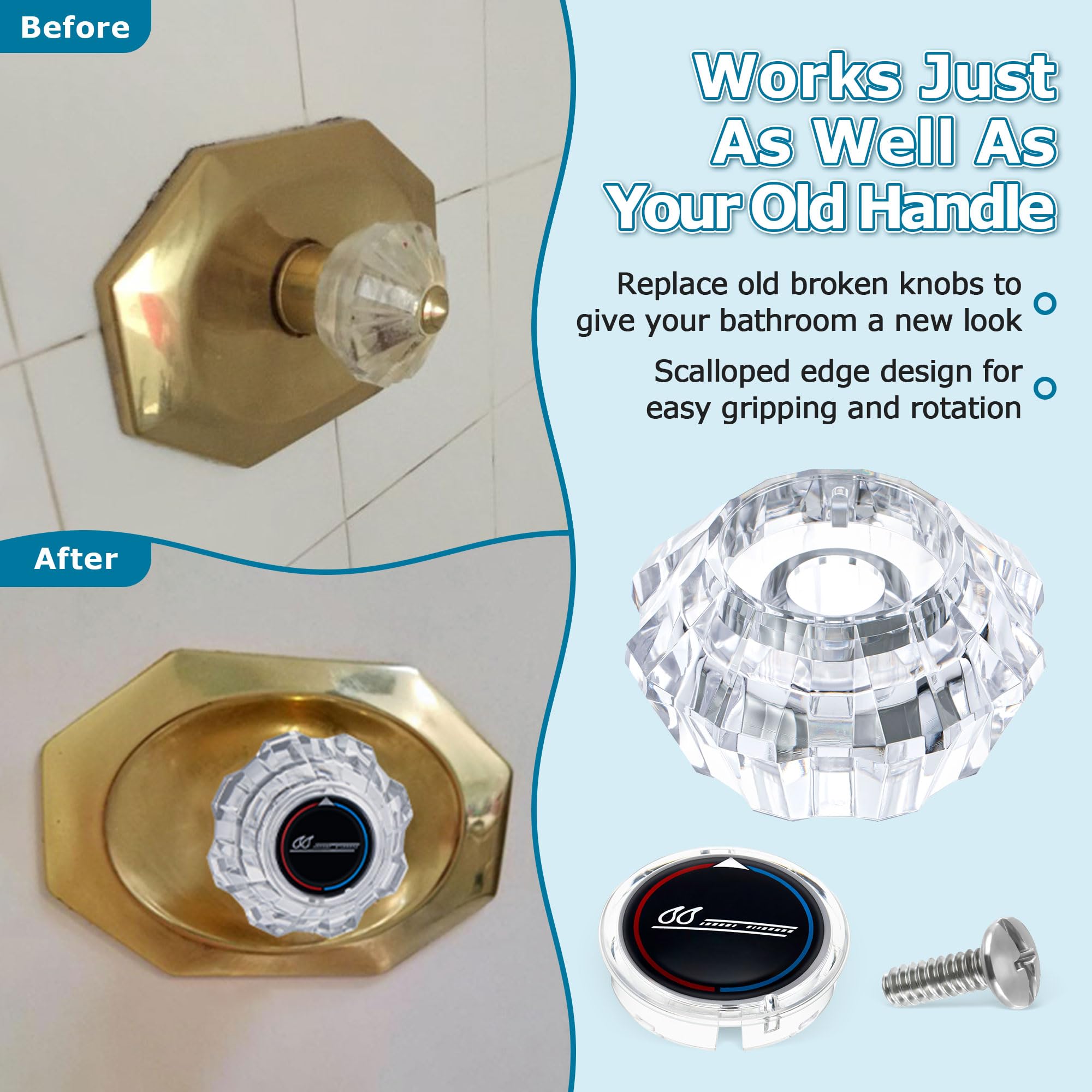 Dreyoo Shower Faucet Handle Replacement for 940-240, Shower Faucet Handle Compatible with Price Pfister Old Style Avante Series, Shower Knob Replacement for Single Handle Tub Faucet, Clear Acrylic