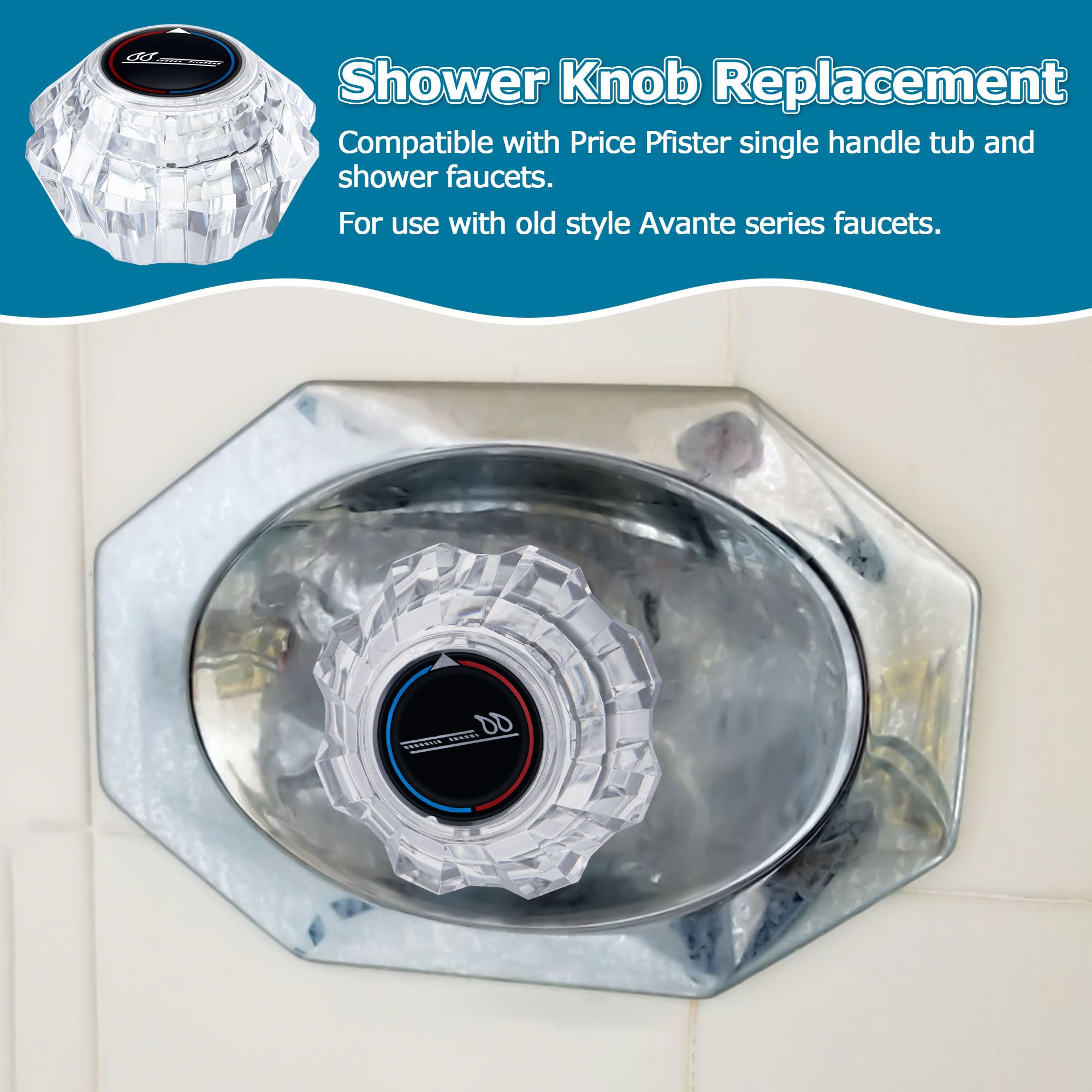 Dreyoo Shower Faucet Handle Replacement for 940-240, Shower Faucet Handle Compatible with Price Pfister Old Style Avante Series, Shower Knob Replacement for Single Handle Tub Faucet, Clear Acrylic