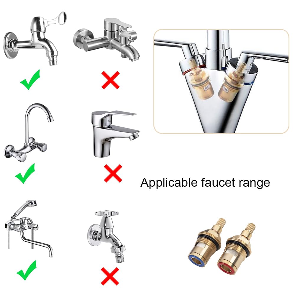 PENKOHOME 1 Pair Replacement Ceramic Tap Cartridge Valves 1/2" Quarter Turn Disc Cartridge Faucet Valves for Bathroom Kitchen Tap(Hot & Cold)
