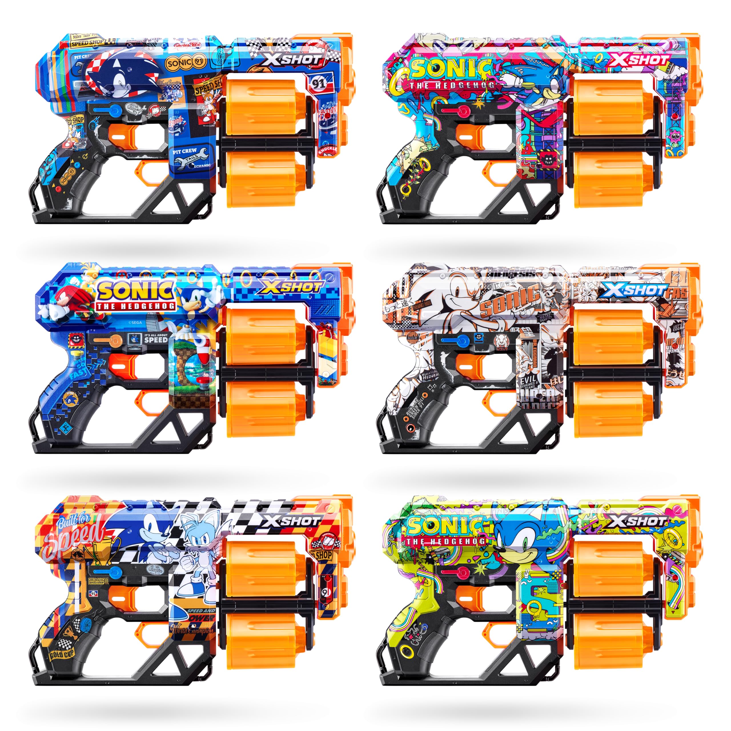 X-Shot Skins Dread Sonic Robotnik Blaster with 24 Darts - Malice Skin by ZURU, Double Rotating Barrels, Air Pocket Dart Technology, Toy Foam Blaster for Kids, Teens and Adults