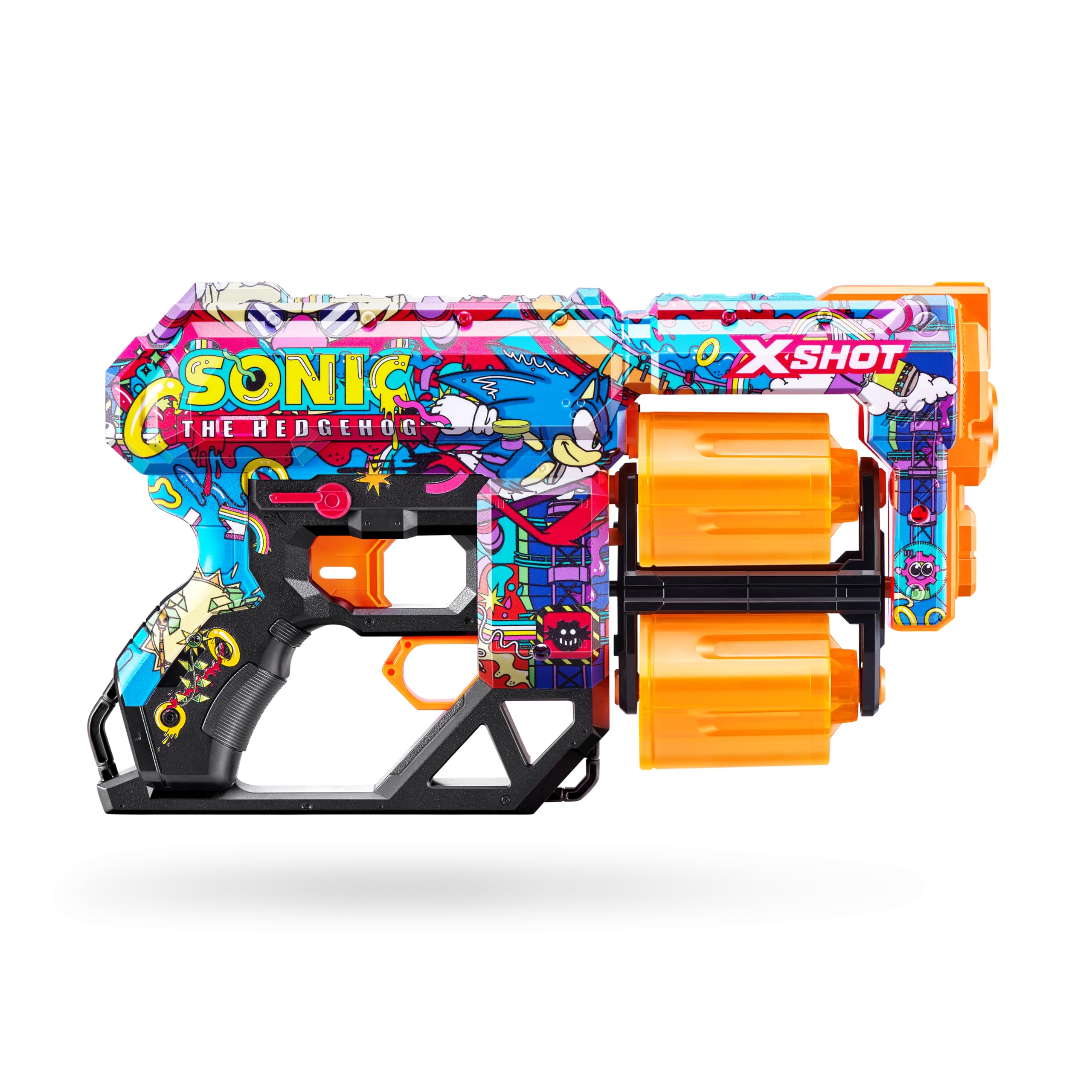 X-Shot Skins Dread Sonic Robotnik Blaster with 24 Darts - Malice Skin by ZURU, Double Rotating Barrels, Air Pocket Dart Technology, Toy Foam Blaster for Kids, Teens and Adults