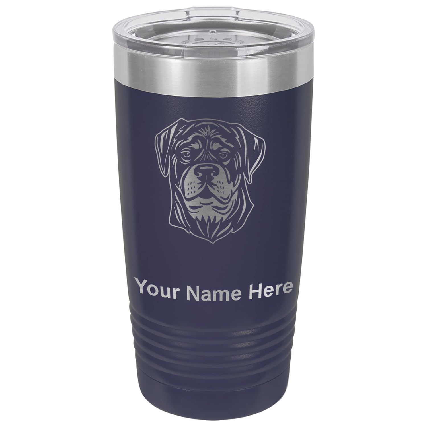 LaserGram 20oz Vacuum Insulated Tumbler Mug, Rottweiler, Personalized Engraving Included (Navy Blue)