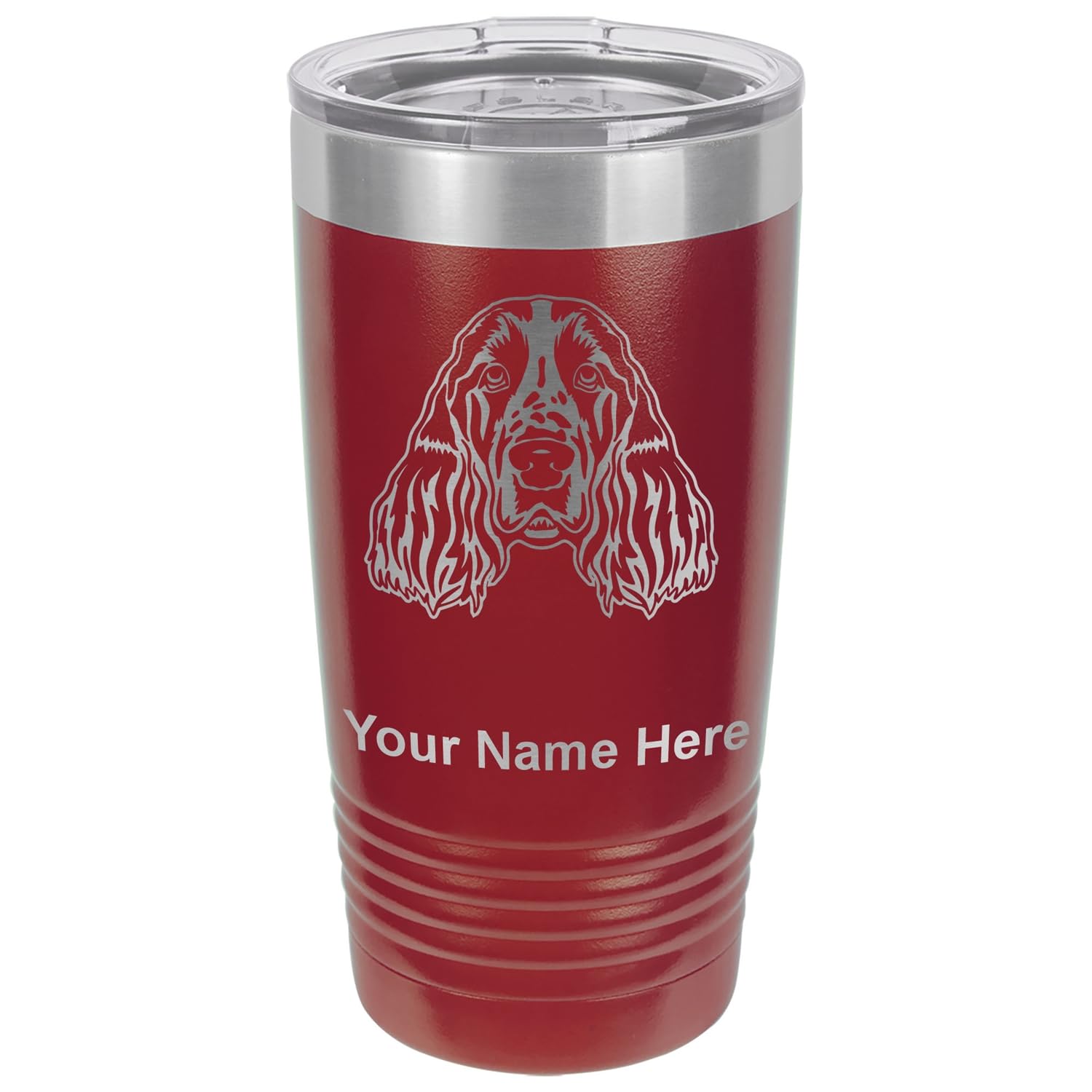 LaserGram 20oz Vacuum Insulated Tumbler Mug, English Springer Spaniel, Personalized Engraving Included (Maroon)