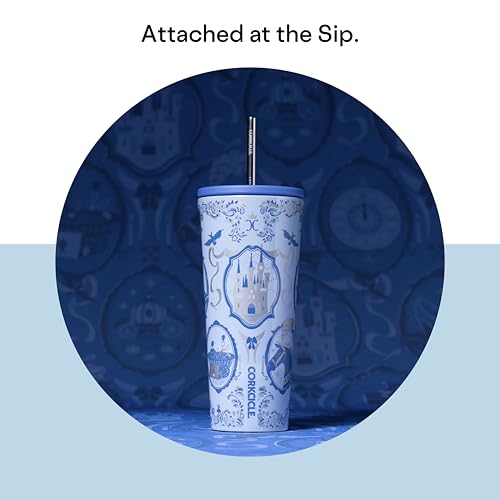 Corkcicle x Disney Princess Cinderella Cold Cup Insulated Tumbler with Lid and Straw, 24 oz β Reusable Water Bottle Keeps Beverages Cold 12hrs, Hot 5hrs β Cupholder Friendly, Lid for Flexible Sipping