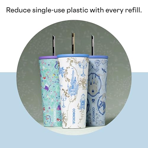 Corkcicle x Disney Princess Cinderella Cold Cup Insulated Tumbler with Lid and Straw, 24 oz β Reusable Water Bottle Keeps Beverages Cold 12hrs, Hot 5hrs β Cupholder Friendly, Lid for Flexible Sipping