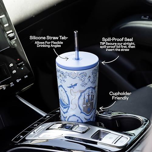 Corkcicle x Disney Princess Cinderella Cold Cup Insulated Tumbler with Lid and Straw, 24 oz β Reusable Water Bottle Keeps Beverages Cold 12hrs, Hot 5hrs β Cupholder Friendly, Lid for Flexible Sipping