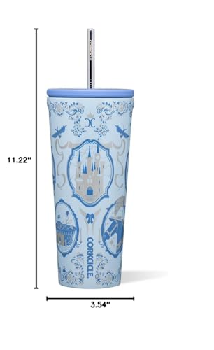 Corkcicle x Disney Princess Cinderella Cold Cup Insulated Tumbler with Lid and Straw, 24 oz β Reusable Water Bottle Keeps Beverages Cold 12hrs, Hot 5hrs β Cupholder Friendly, Lid for Flexible Sipping