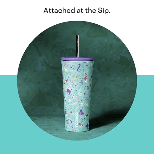 Corkcicle x Disney Princess Ariel Cold Cup Insulated Tumbler with Lid and Straw, 24 oz – Reusable Water Bottle Keeps Beverages Cold 12hrs, Hot 5hrs – Cupholder Friendly, Lid for Flexible Sipping