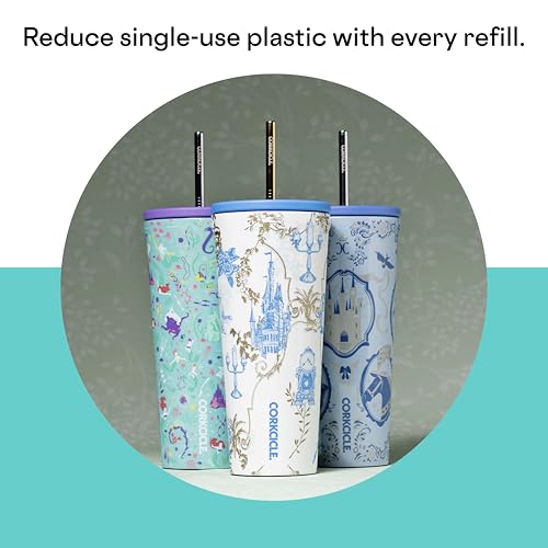 Corkcicle x Disney Princess Ariel Cold Cup Insulated Tumbler with Lid and Straw, 24 oz – Reusable Water Bottle Keeps Beverages Cold 12hrs, Hot 5hrs – Cupholder Friendly, Lid for Flexible Sipping