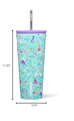 Corkcicle x Disney Princess Ariel Cold Cup Insulated Tumbler with Lid and Straw, 24 oz – Reusable Water Bottle Keeps Beverages Cold 12hrs, Hot 5hrs – Cupholder Friendly, Lid for Flexible Sipping