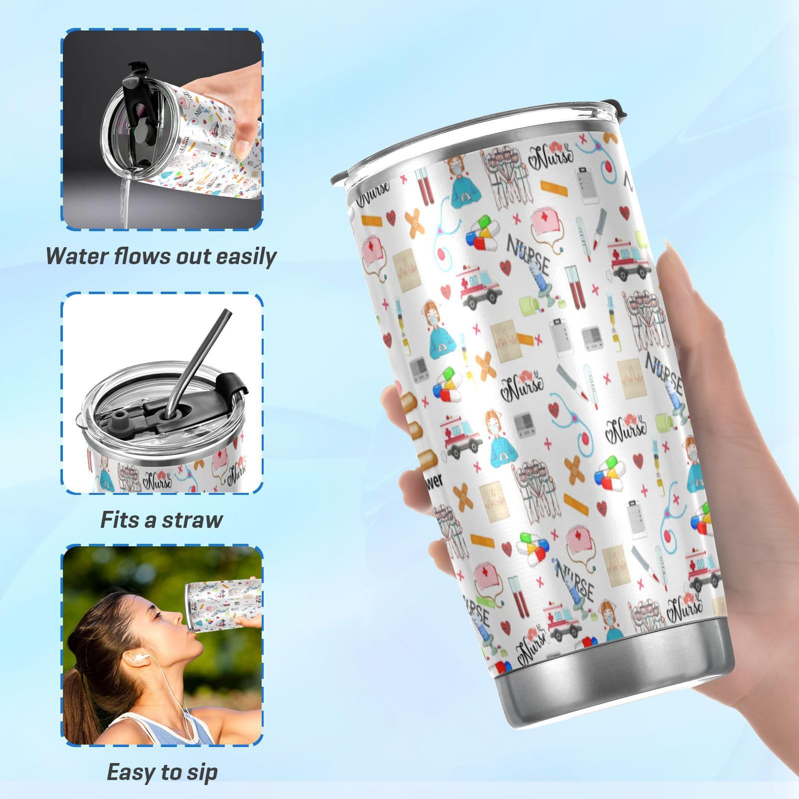 JUDIAN Nurse Tumblers - 20oz Coffee Travel Mug Gifts for Women