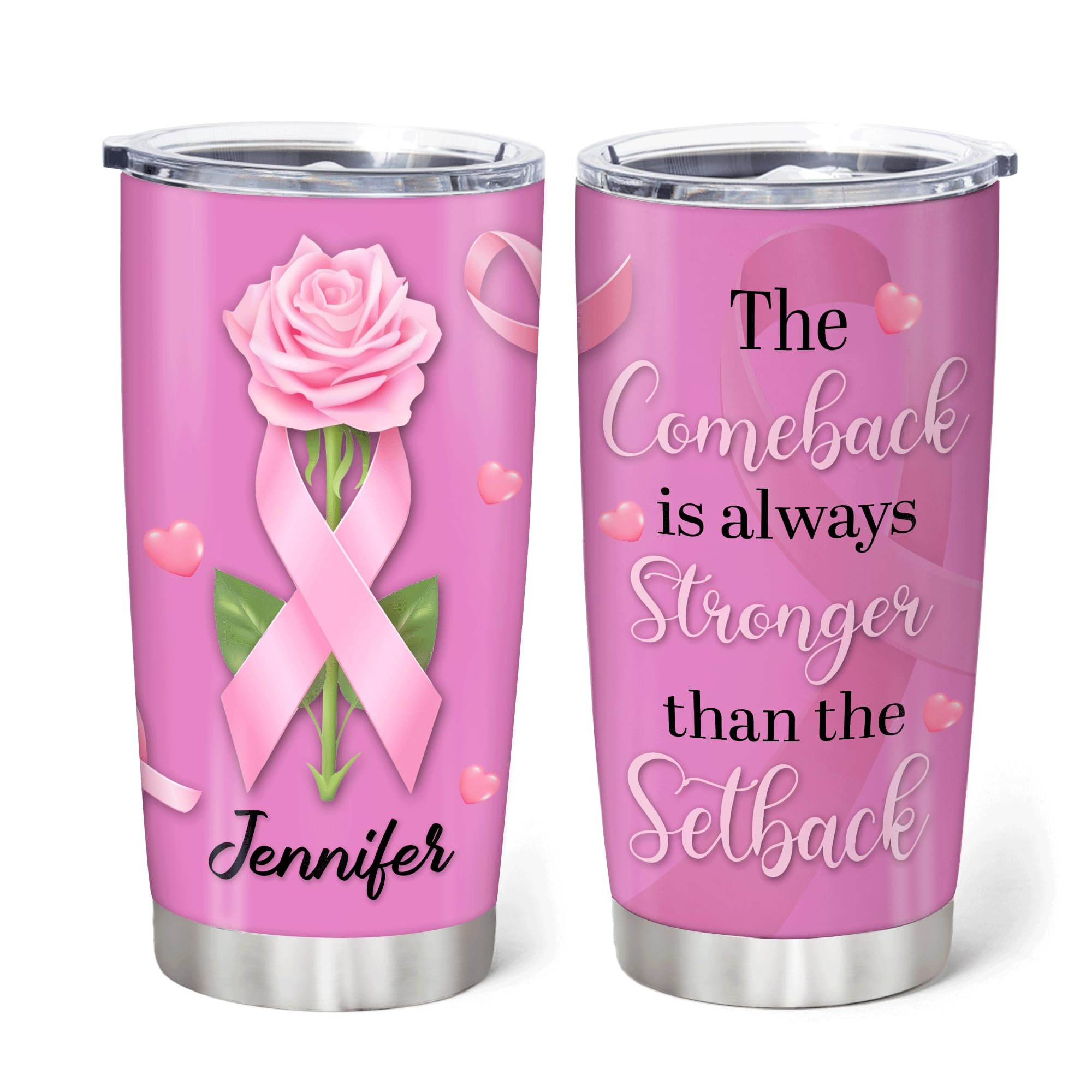 Hyturtle Personalized Breast Cancer Awareness Tumbler Gifts for Women - Birthday Christmas Gifts For Breast Cancer Survivors Warriors - Custom Name 20oz Insulated Stainless Steel Travel Tumbler