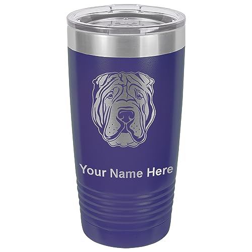 LaserGram 20oz Vacuum Insulated Tumbler Mug, Shar Pei, Personalized Engraving Included (Dark Purple)