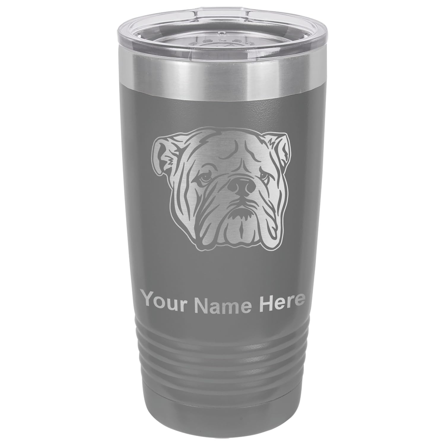 LaserGram 20oz Vacuum Insulated Tumbler Mug, Bulldog, Personalized Engraving Included (Gray)