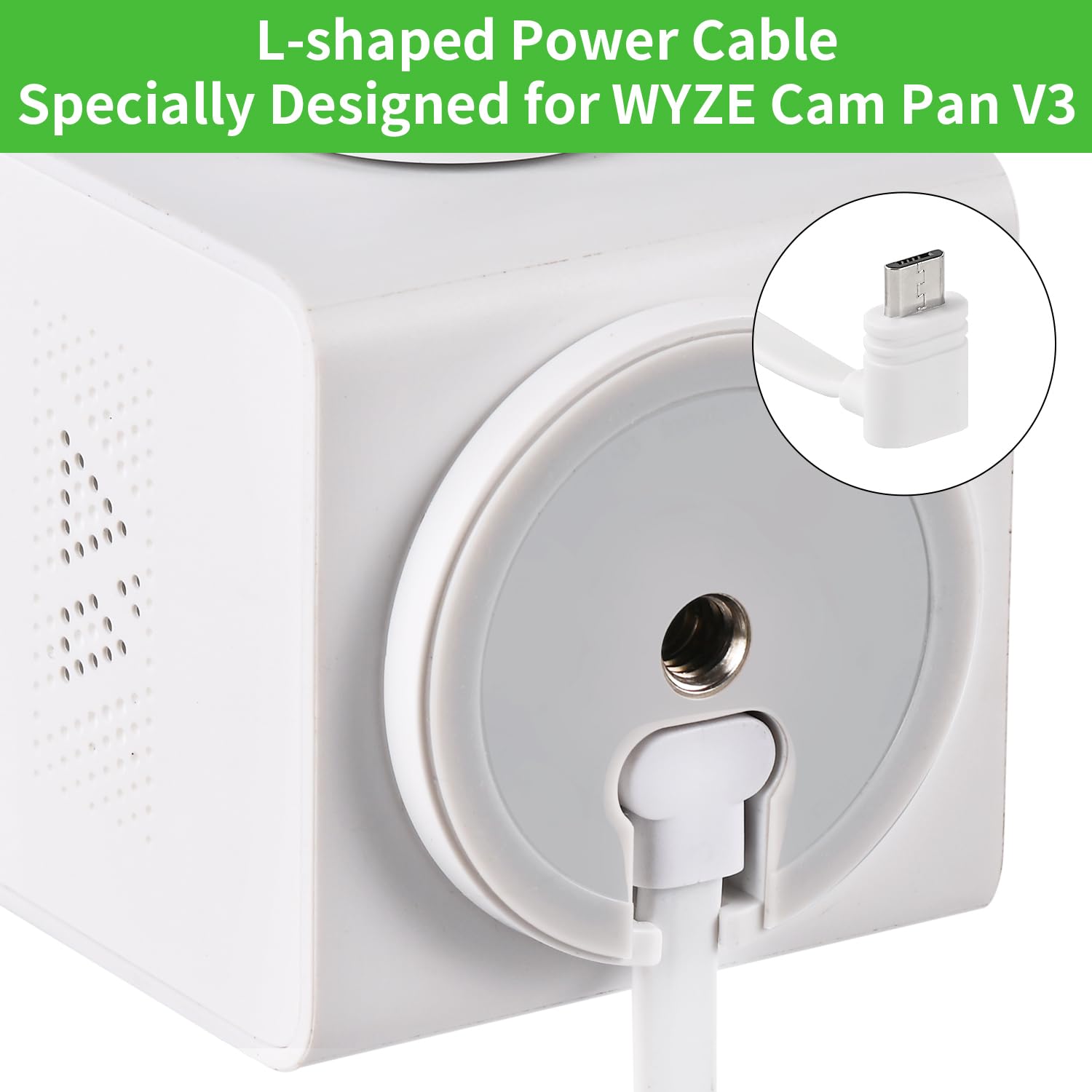 2Pack 30FT Power Cable Compatible with WYZE Cam Pan V3, 90 Degree L-Shaped Flat Micro USB Extension Cable for WYZE Cam Pan V3 (White)