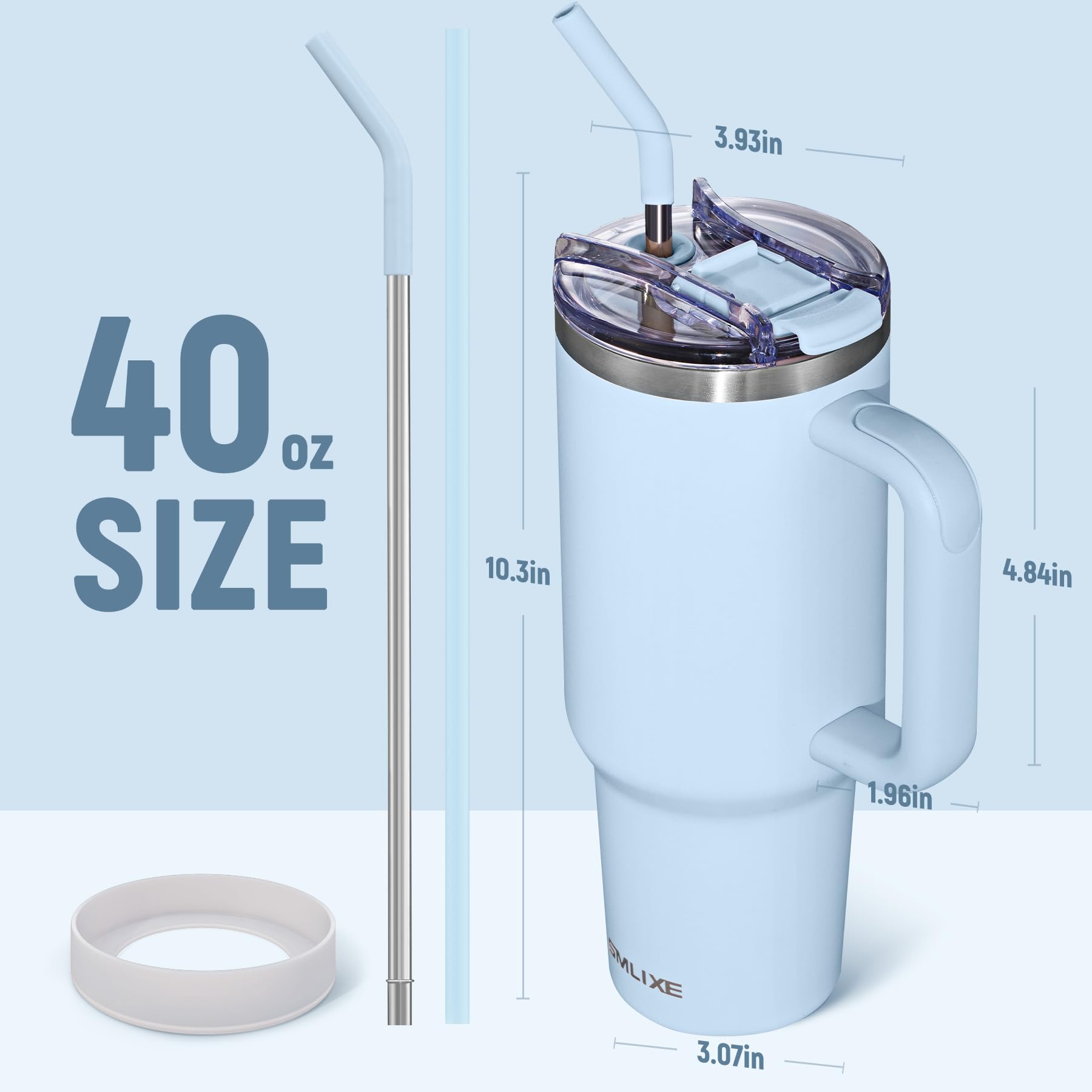 SMLIXE 40 oz Tumbler with Handle and Straw Lid,Insulated Reusable Stainless Steel Water Bottle Travel Mug,Cupholder Friendly Double Wall Vacuum Sealed Cup (Sky Blue)
