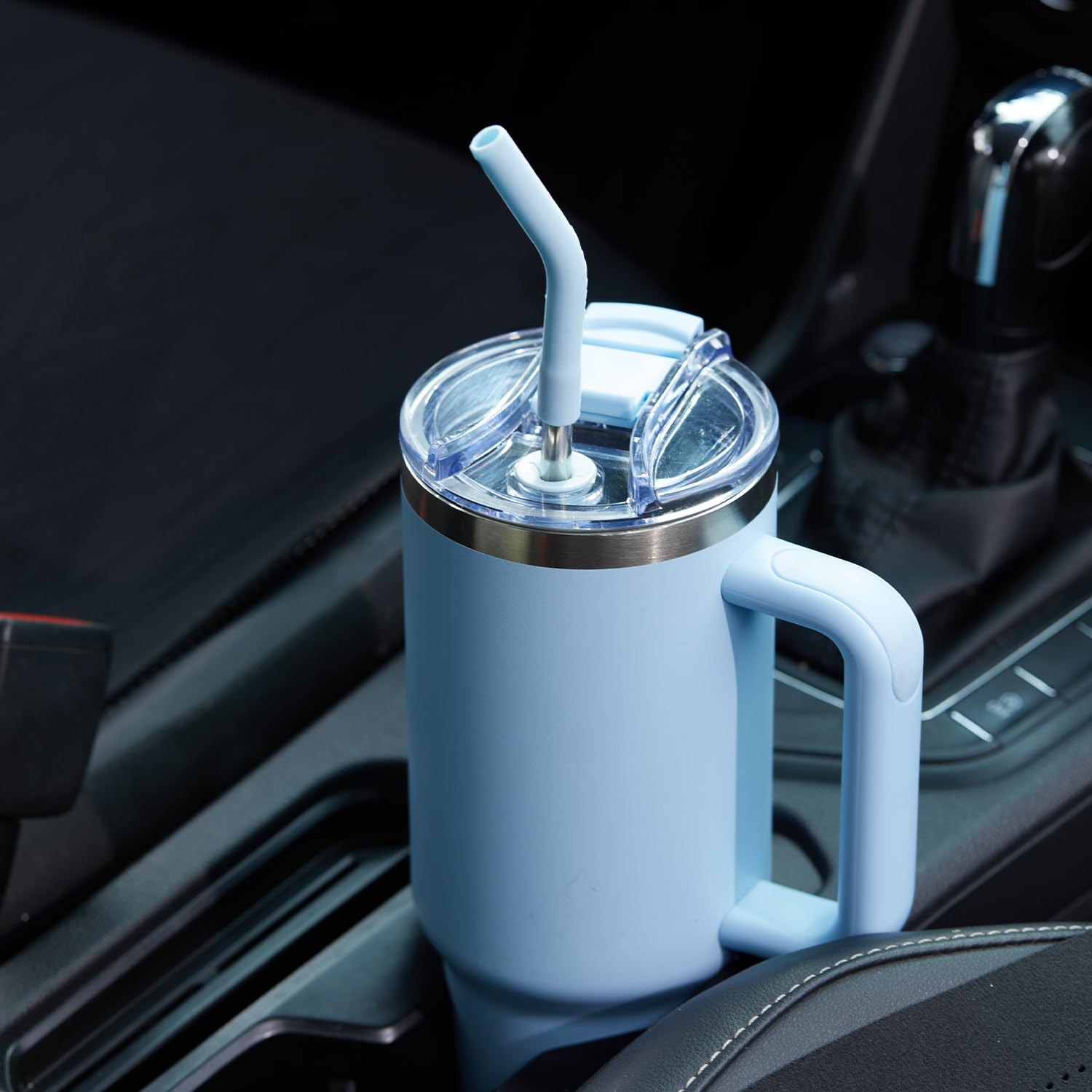 SMLIXE 40 oz Tumbler with Handle and Straw Lid,Insulated Reusable Stainless Steel Water Bottle Travel Mug,Cupholder Friendly Double Wall Vacuum Sealed Cup (Sky Blue)