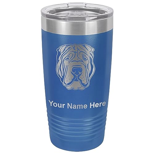 LaserGram 20oz Vacuum Insulated Tumbler Mug, Shar Pei, Personalized Engraving Included (Dark Blue)