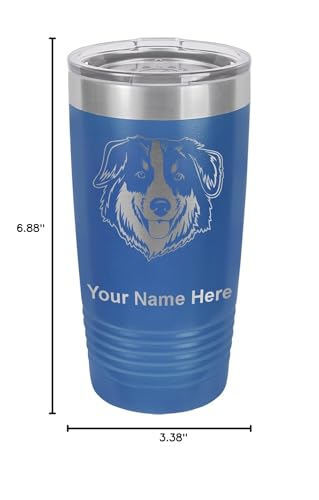 LaserGram 20oz Vacuum Insulated Tumbler Mug, Australian Shepherd, Personalized Engraving Included (Dark Blue)