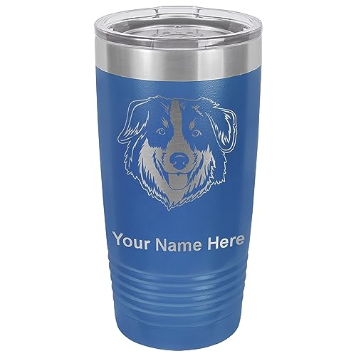 LaserGram 20oz Vacuum Insulated Tumbler Mug, Australian Shepherd, Personalized Engraving Included (Dark Blue)