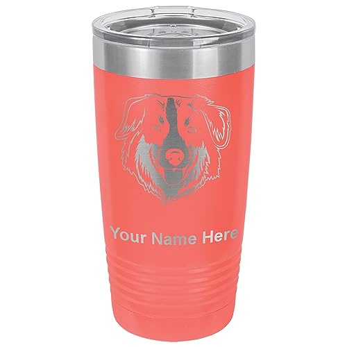 LaserGram 20oz Vacuum Insulated Tumbler Mug, Australian Shepherd, Personalized Engraving Included (Coral)