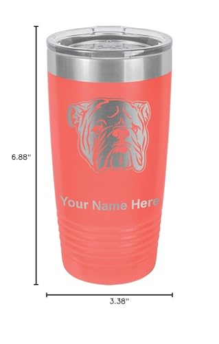 LaserGram 20oz Vacuum Insulated Tumbler Mug, Bulldog, Personalized Engraving Included (Coral)
