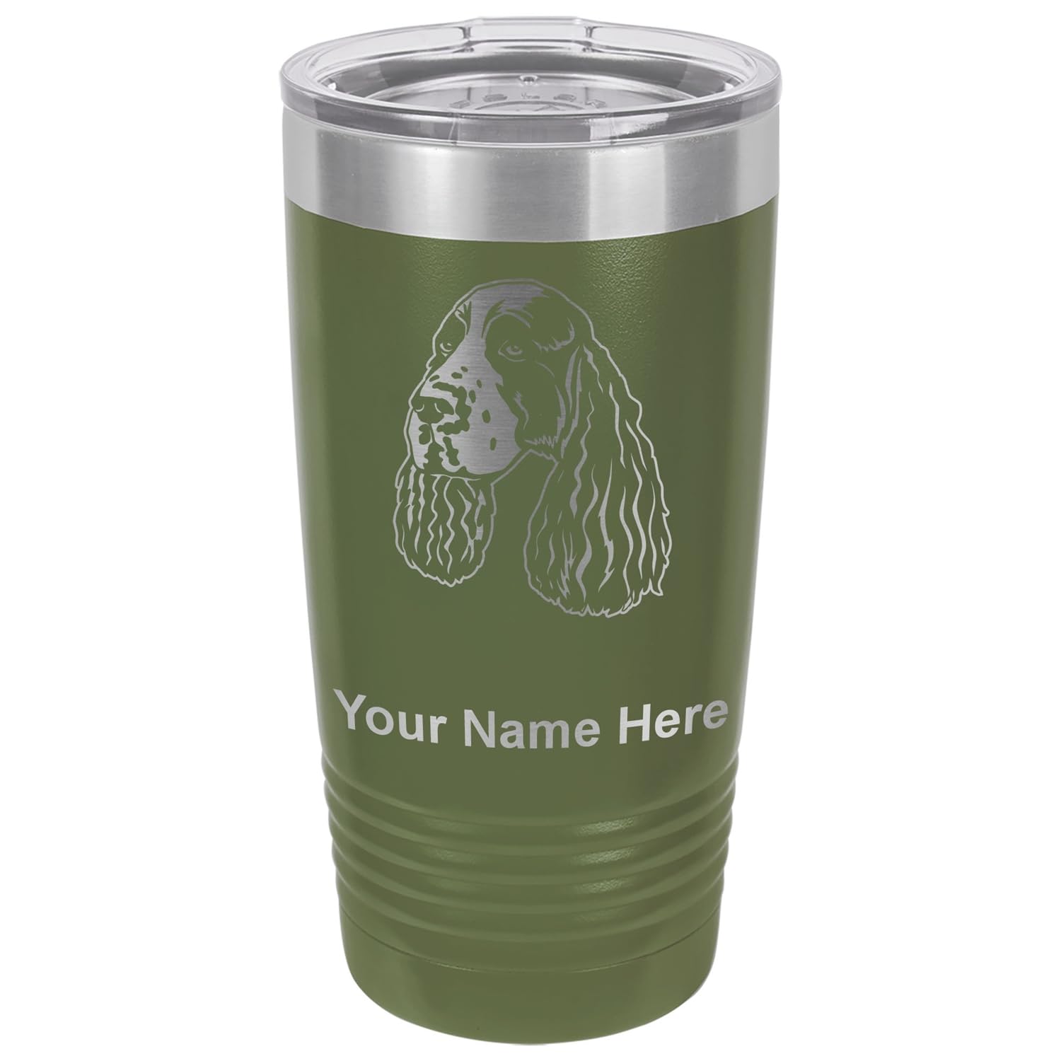 LaserGram 20oz Vacuum Insulated Tumbler Mug, English Cocker Spaniel, Personalized Engraving Included (Camo Green)
