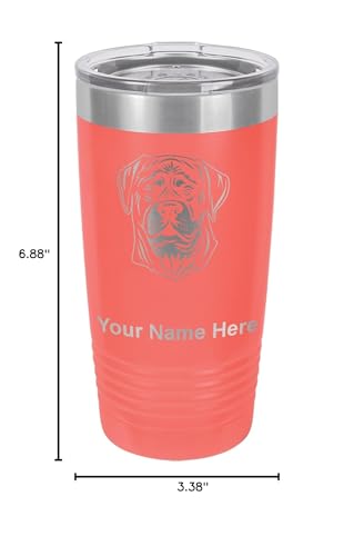 LaserGram 20oz Vacuum Insulated Tumbler Mug, Rottweiler, Personalized Engraving Included (Coral)