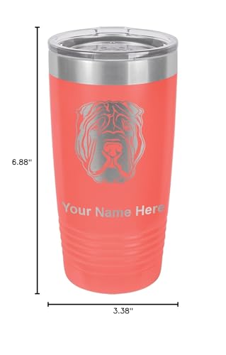 LaserGram 20oz Vacuum Insulated Tumbler Mug, Shar Pei, Personalized Engraving Included (Coral)