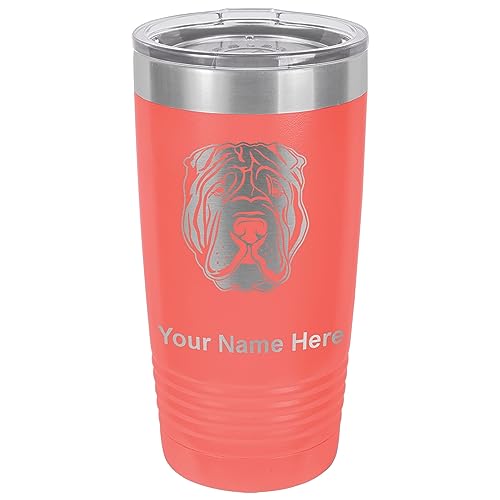 LaserGram 20oz Vacuum Insulated Tumbler Mug, Shar Pei, Personalized Engraving Included (Coral)