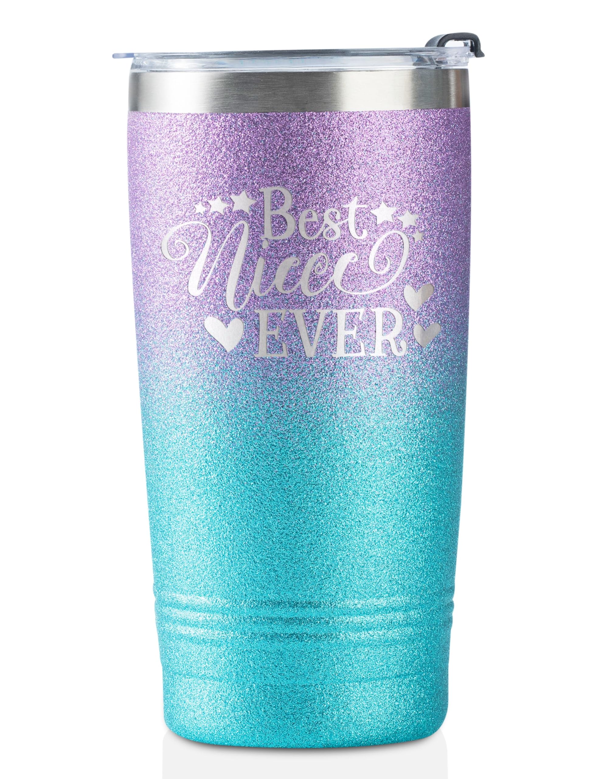 Onebttl Niece Gifts from Aunt, Insulated Stainless Steel Coffee Mug Tumbler with Lid and Straw, from Uncle, Perfect for Birthday, Christmas, 20oz/590ml, Purple Blue Glitter - Best Niece Ever