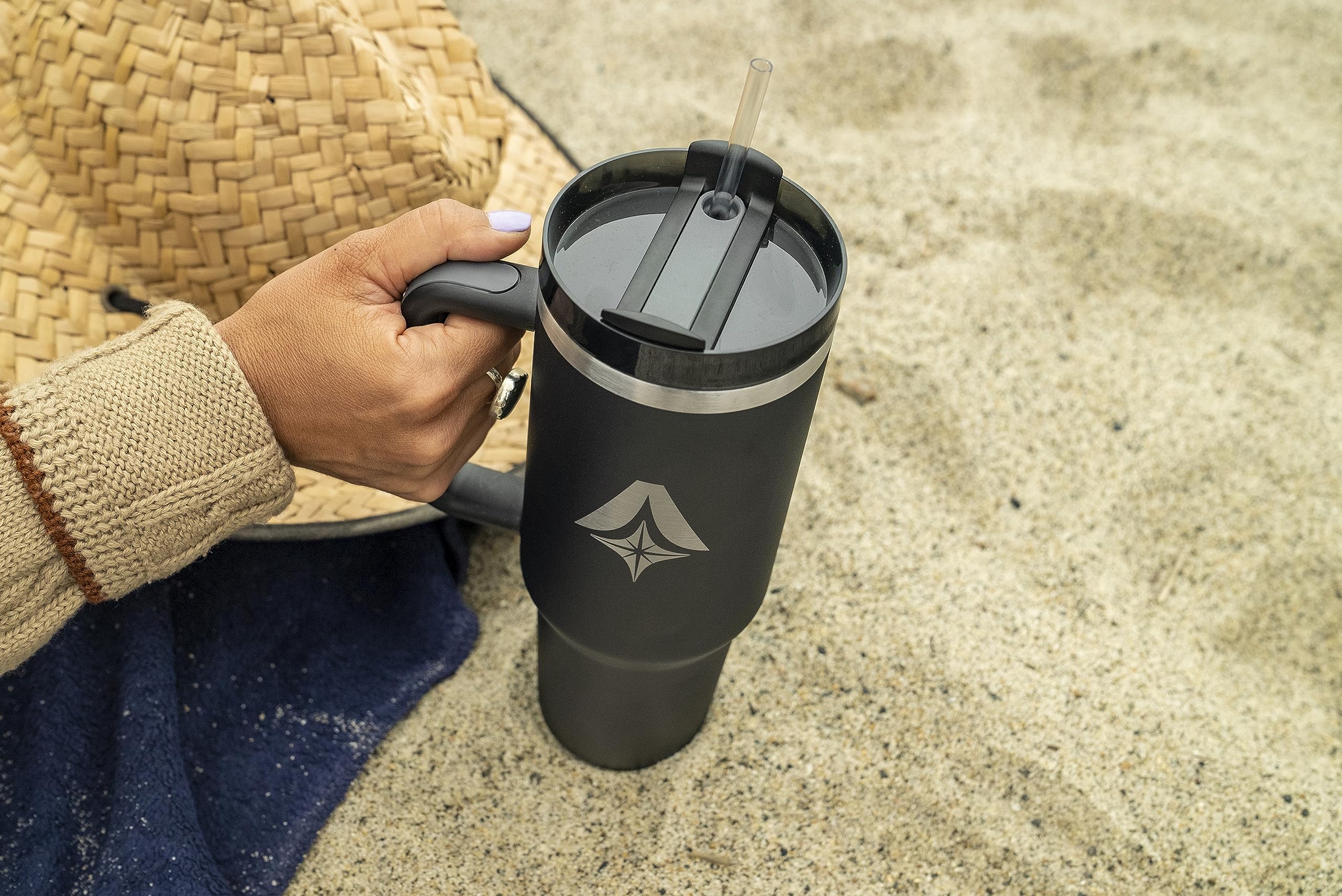 Pittman Outdoors 30oz. Hydration Tumbler with Comfort Soft Handle, Black - Vacuum Insulated Travel Coffee and Drink Mug