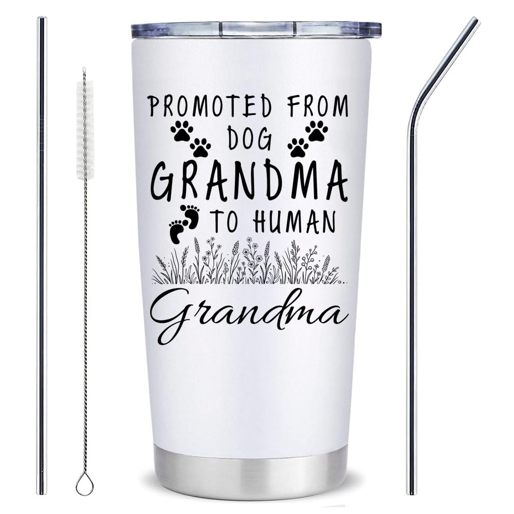 MTSDECO Promoted from Dog Grandma to Human Grandma Tumblers & Water Glasses 20 oz Insulated Stainless Steel Travel Coffee Mug Tumbler for Hot & Cold Beverages Birthday Christmas Gifts