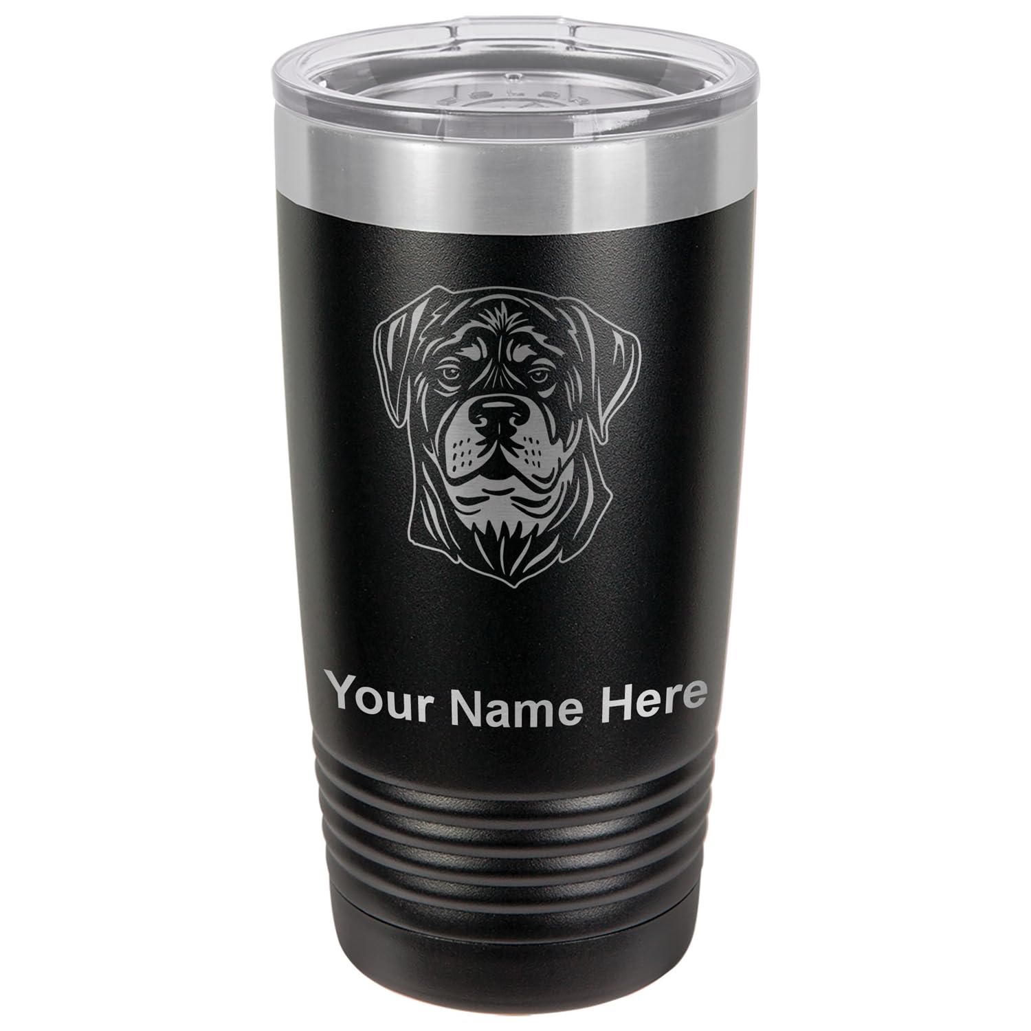 LaserGram 20oz Vacuum Insulated Tumbler Mug, Rottweiler, Personalized Engraving Included (Black)