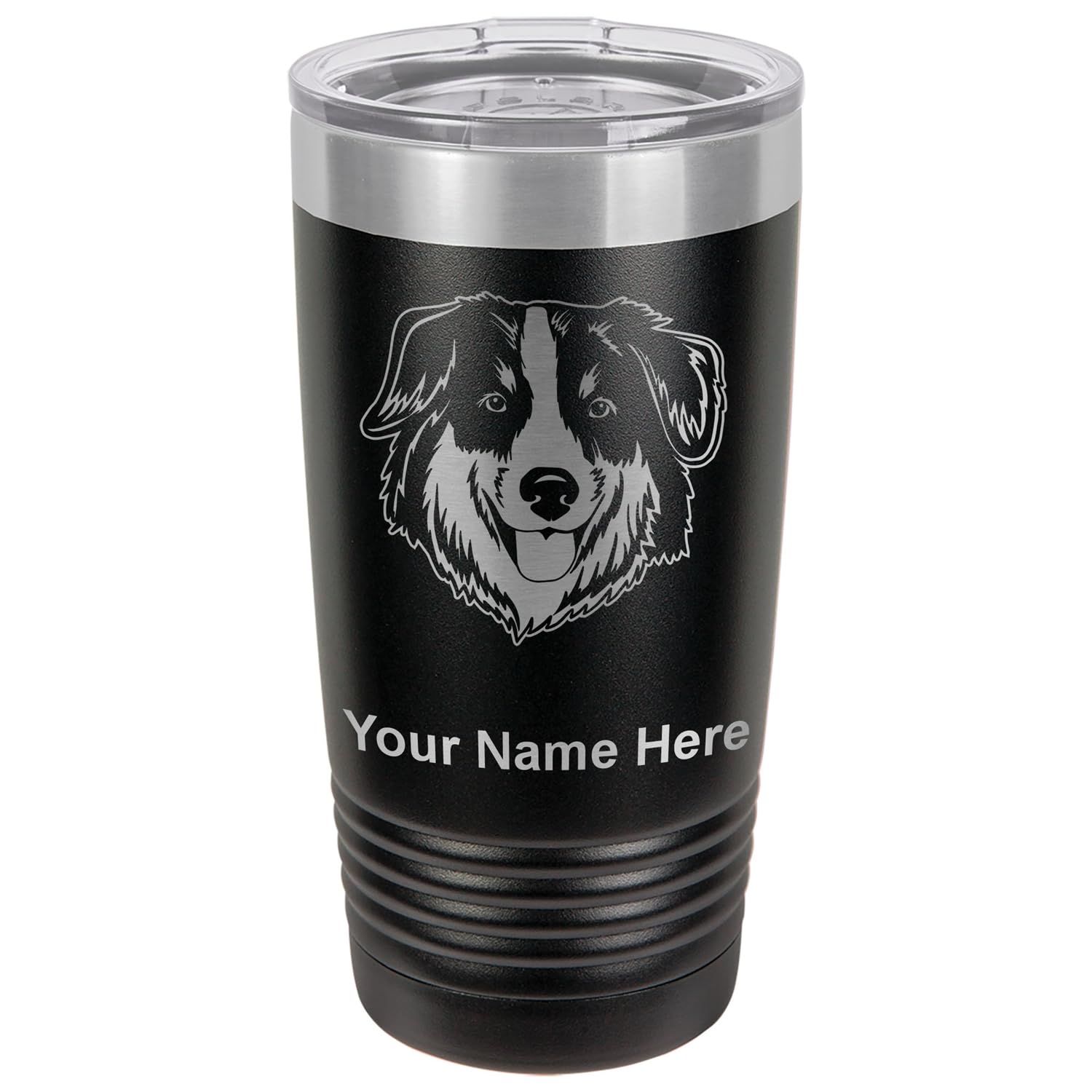 LaserGram 20oz Vacuum Insulated Tumbler Mug, Australian Shepherd, Personalized Engraving Included (Black)