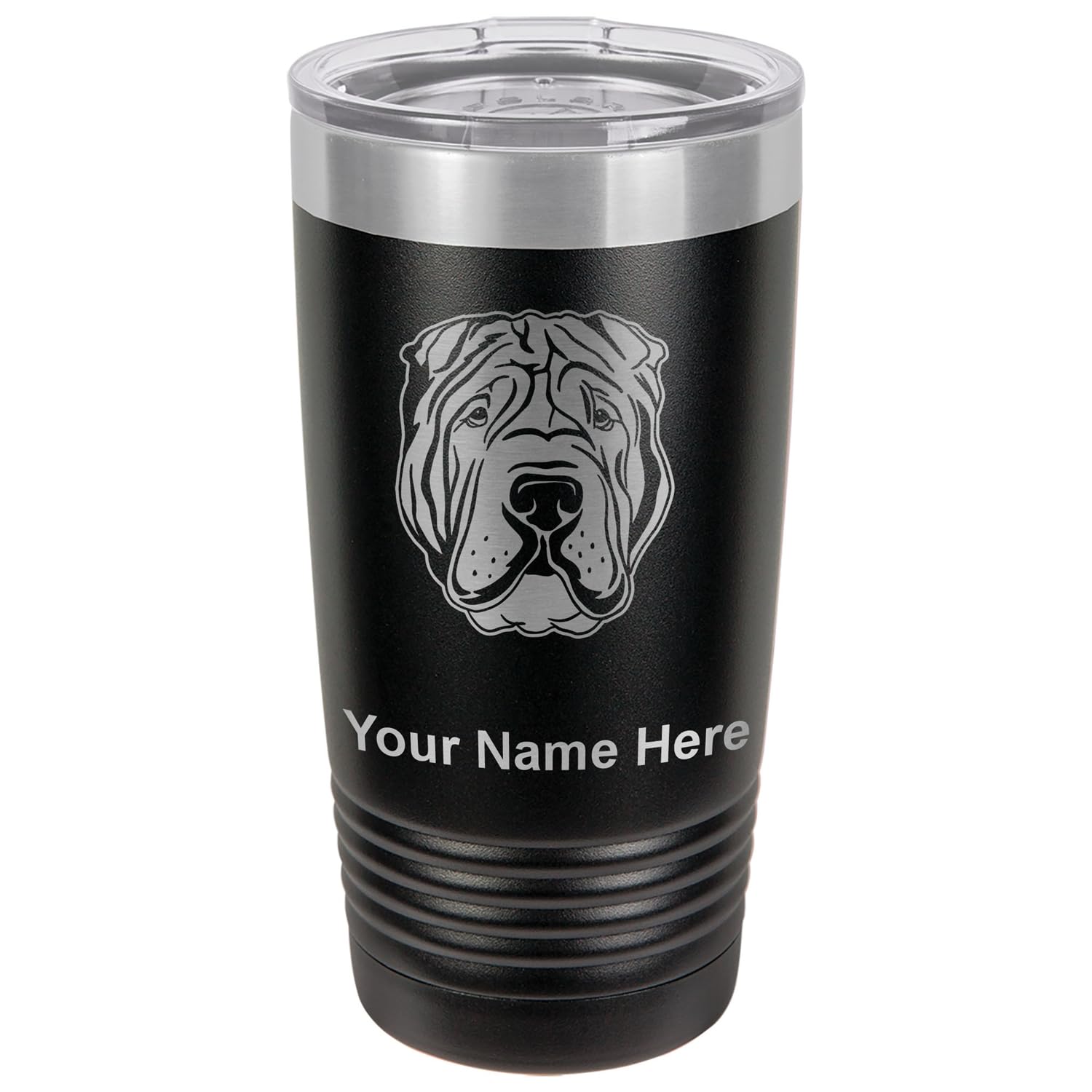 LaserGram 20oz Vacuum Insulated Tumbler Mug, Shar Pei, Personalized Engraving Included (Black)