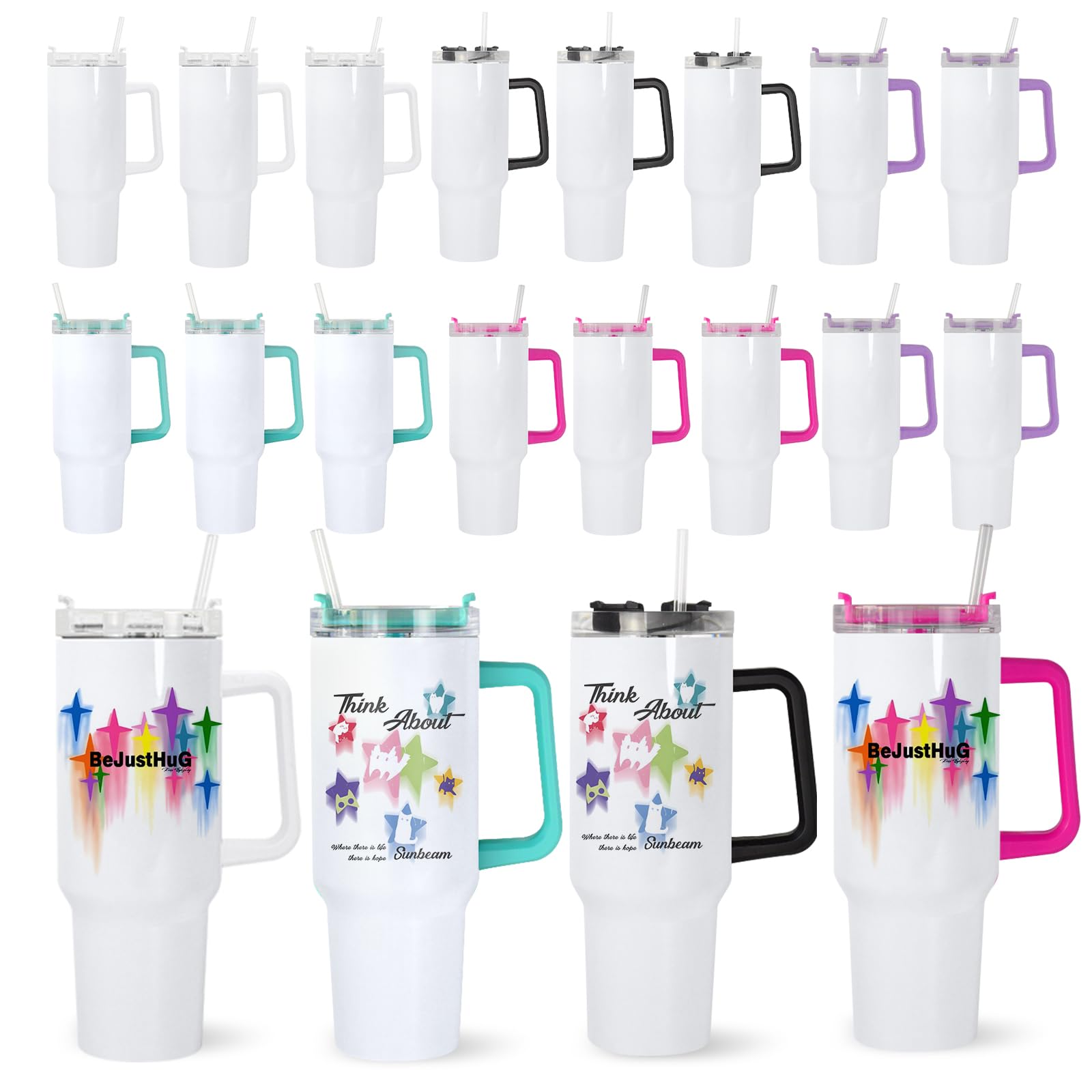 sweet grain 40oz Sublimation Tumbler with Handle and Straw Lid, 20 Pcs Double Wall Vacuum Reusable Stainless Steel Insulated Water Bottle Travel Mug Cup, Mixed Color, DIY Gift
