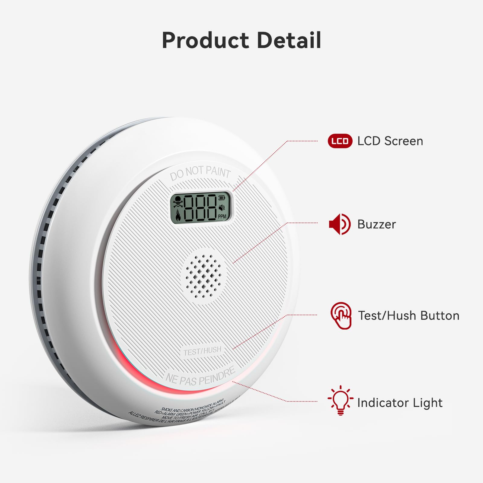 Siterlink Smart Smoke and Carbon Monoxide Detector Combo with Digital Display, 2 in 1 WiFi Fire and CO Alarm Detector, Replaceable Battery, Real-Time Notification, UL217 UL2034, 5 Pack