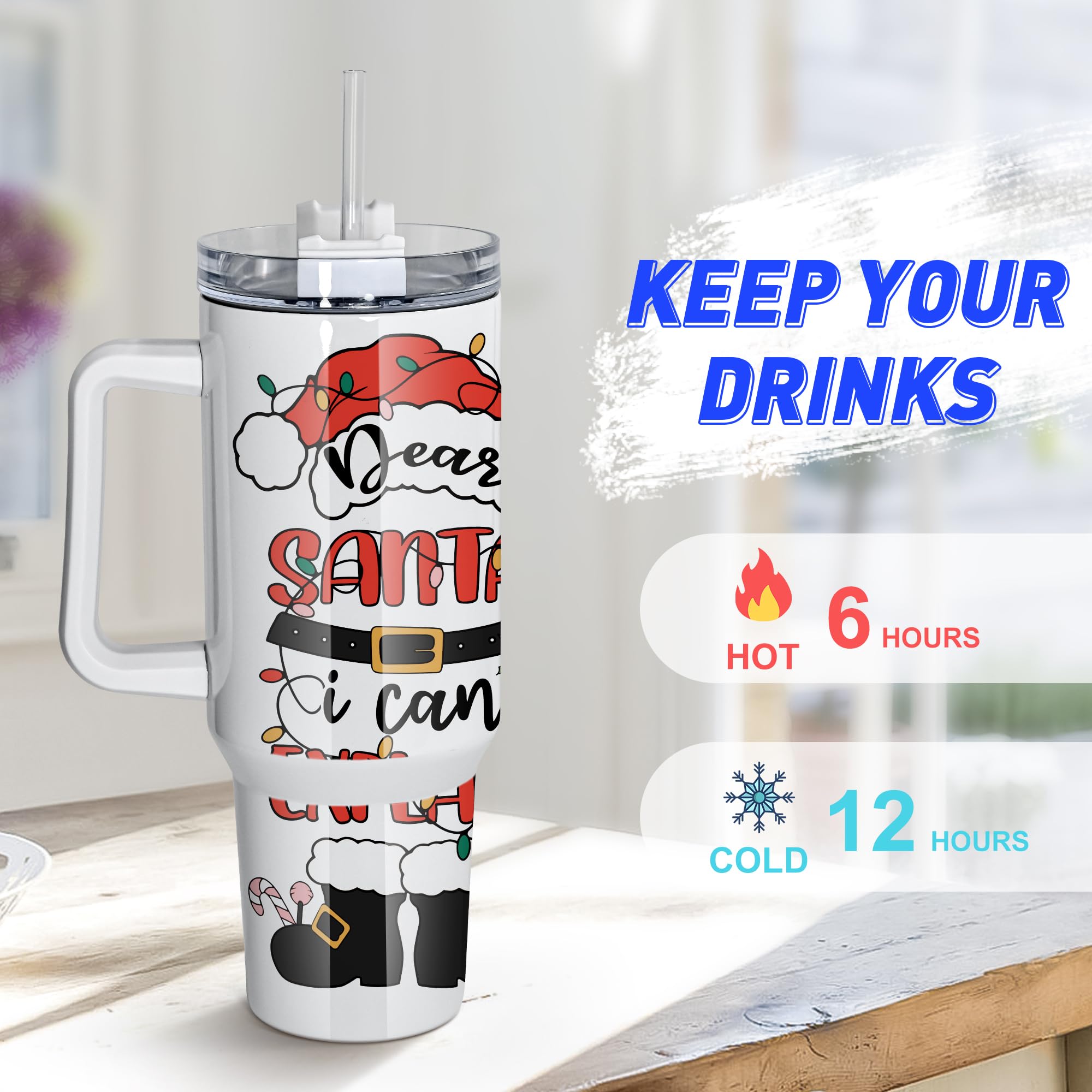 sweet grain 40oz Sublimation Tumbler with Handle and Straw Lid, 12 Pack Double Wall Vacuum Reusable Stainless Steel Insulated Water Bottle Travel Mug Cup, White, DIY Gift