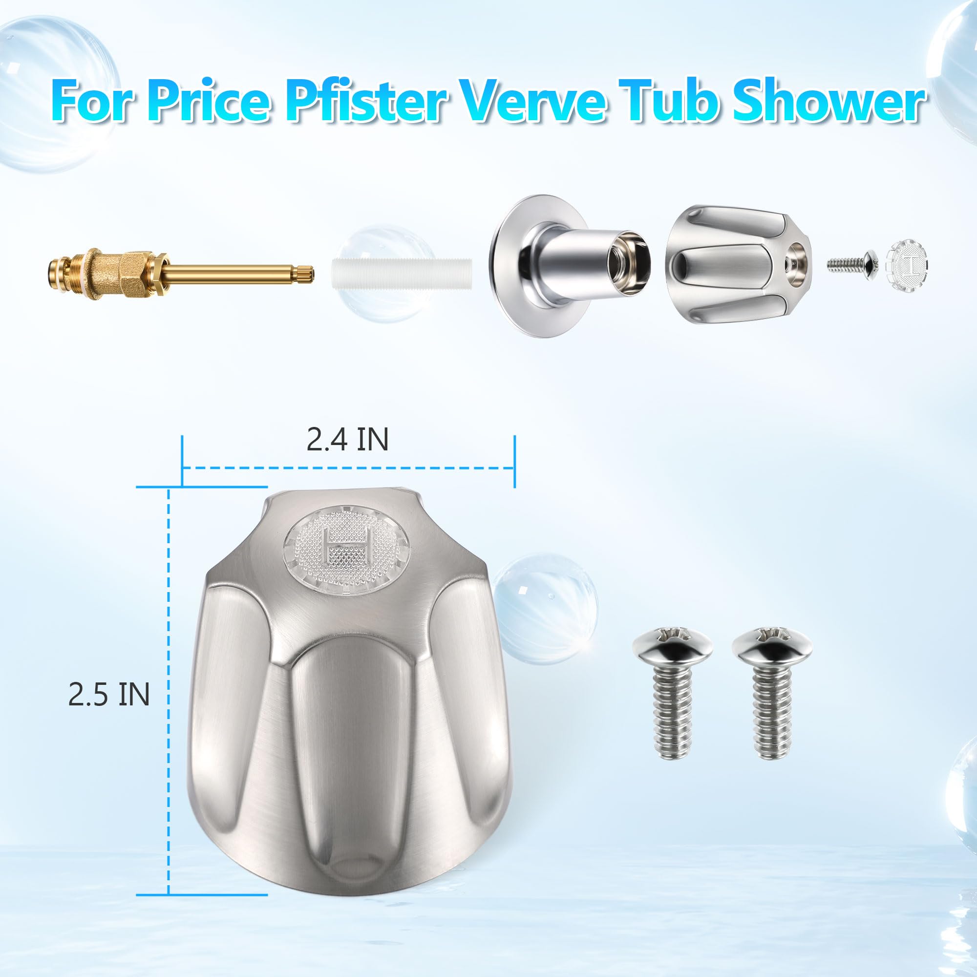 Enhon Faucet Handles, 2 Piece Hot and Cold Faucet Knobs Compatible with Price Pfister Verve Tub Shower, Include 2 Faucet Handles and 2 Screws for Remodeling Trim (Brushed Nickel)